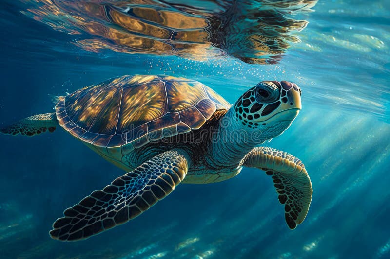 Green Sea Turtle Swimming in the Ocean. Generative AI Stock ...