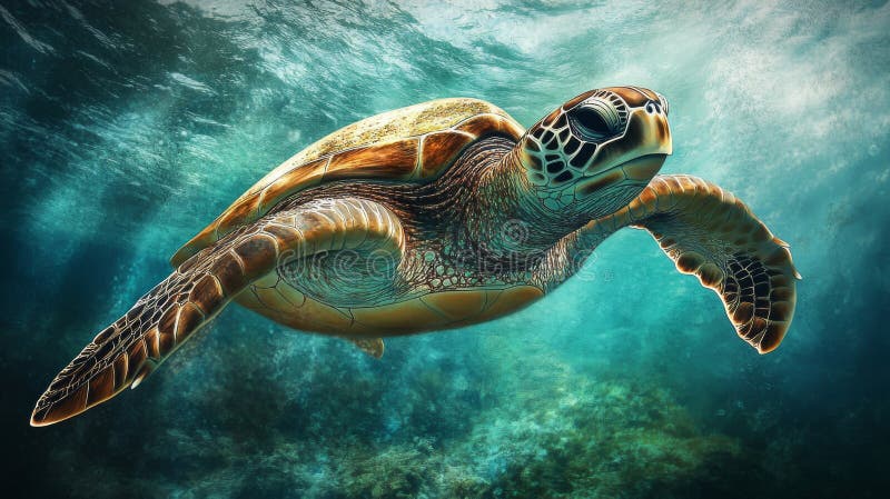 Green Sea Turtle Underwater in Vibrant Ocean Stock Illustration ...
