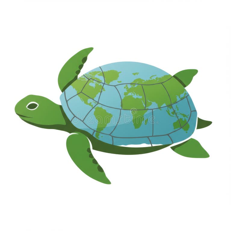 Green Sea Turtle with World Map Shell Illustration Stock Illustration ...