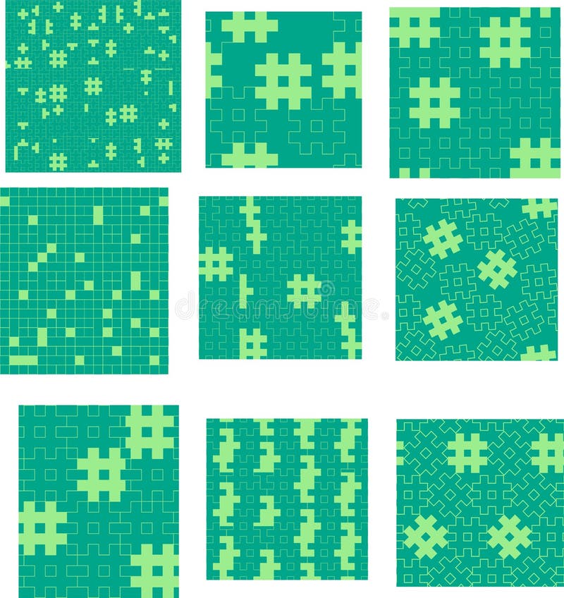 Green Seamless Japanese Pattern of Double-digited Swastika Set Stock ...