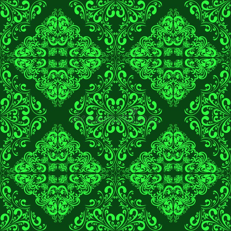 Green Seamless Ornamental Wallpaper. Stock Vector - Illustration of ...