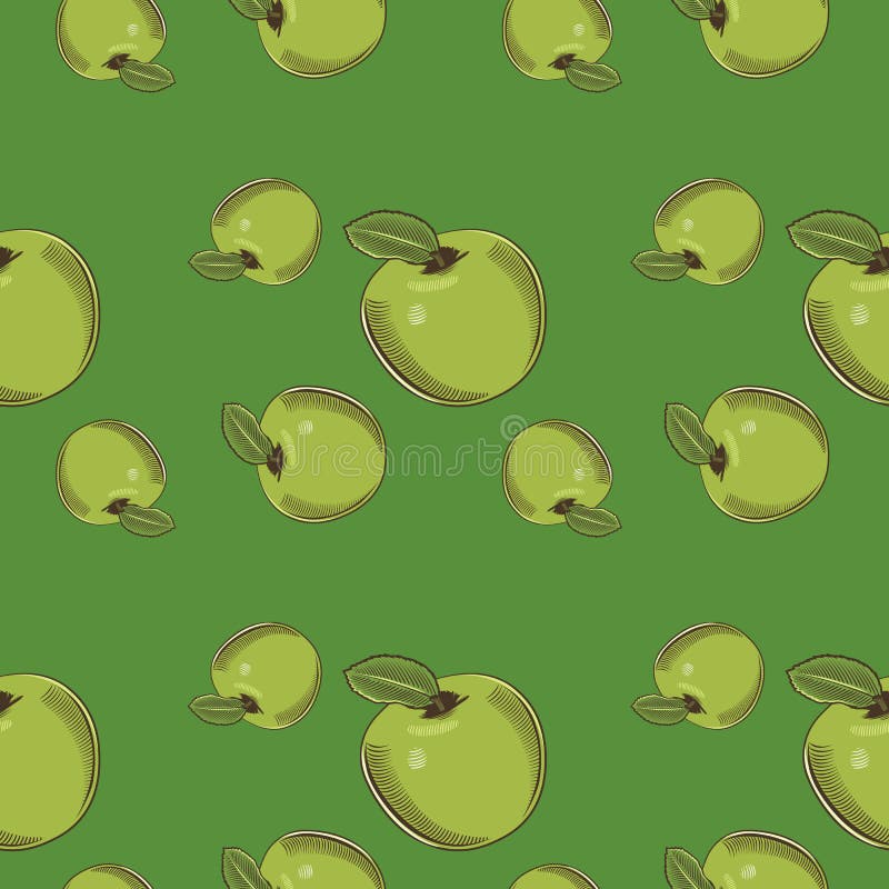 Green Seamless Pattern with Green Apples in Vintage Style Stock Vector ...