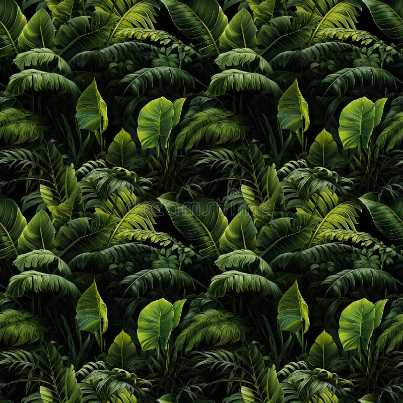 Green Seamless Pattern of Different Tropical Leaves. Pattern for ...