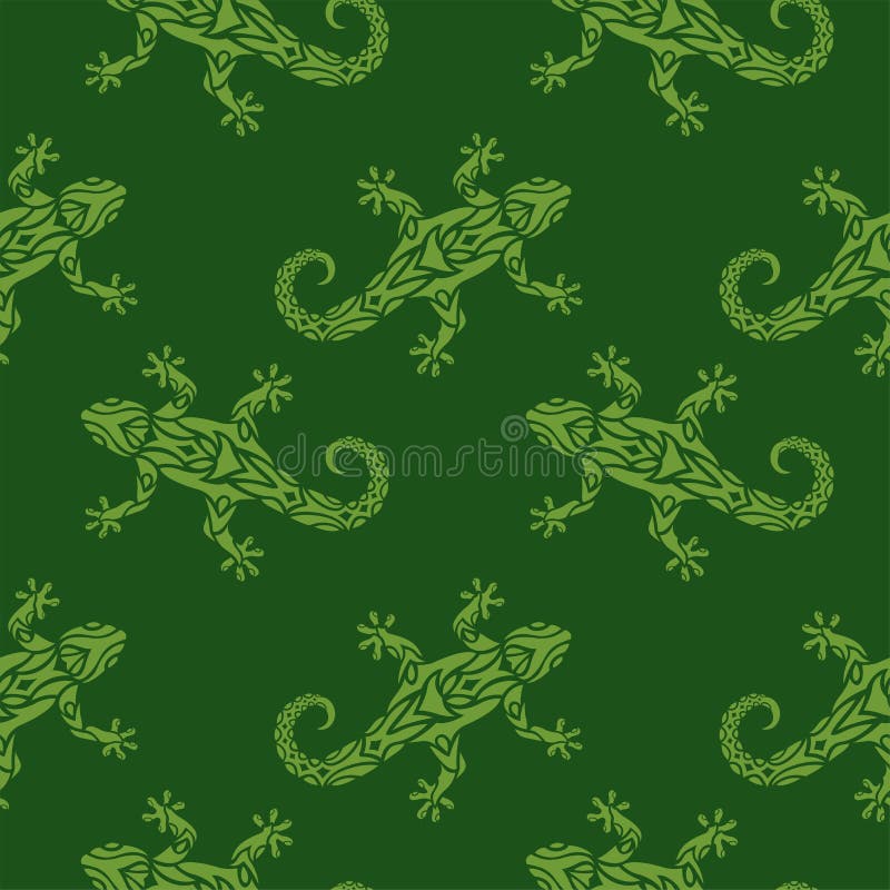 Green Seamless Pattern with Flat Lizard Silhouette Stock Vector ...