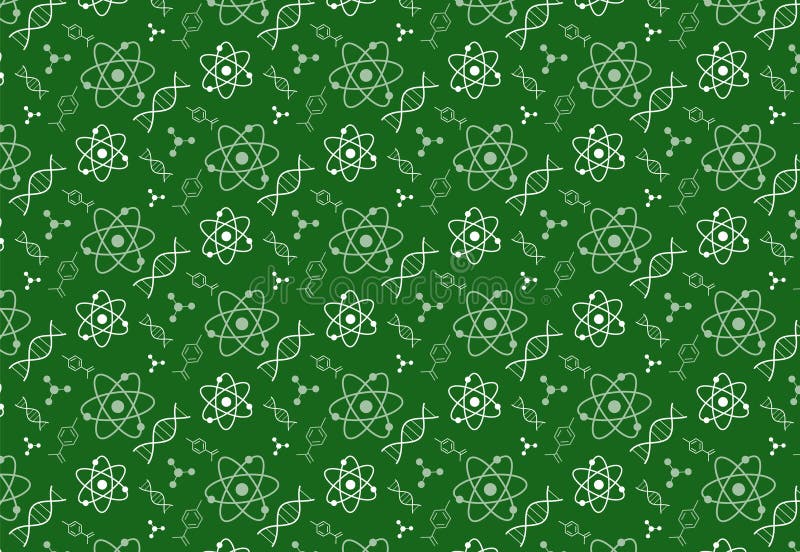 Green Seamless Pattern with Science Icons, Featuring Atomic Structures ...