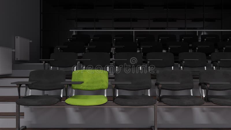 Green Seat with Black Ones Inside a Dimly Illuminated Lecture Hall ...