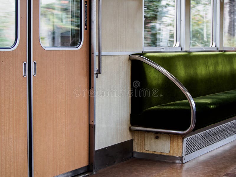 Green Seat Inside the Train Stock Image - Image of entrance, sign ...