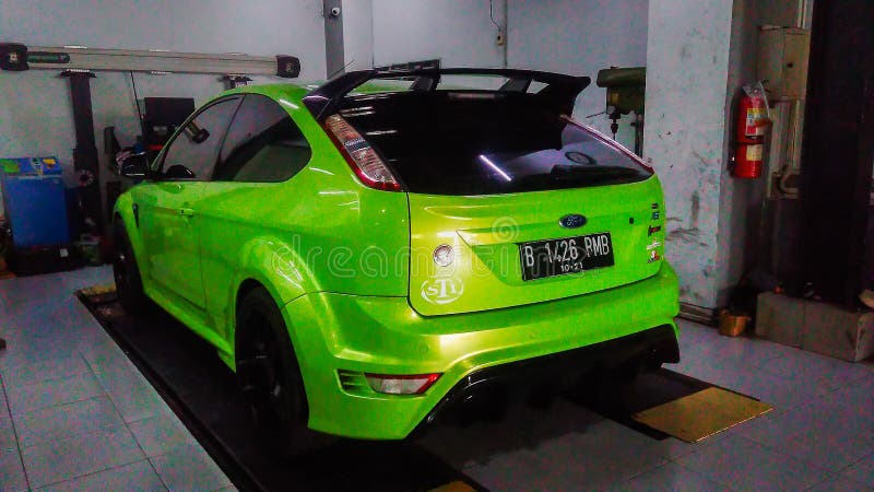 Green Second Generation of Ford Focus RS on Working Bay Editorial ...