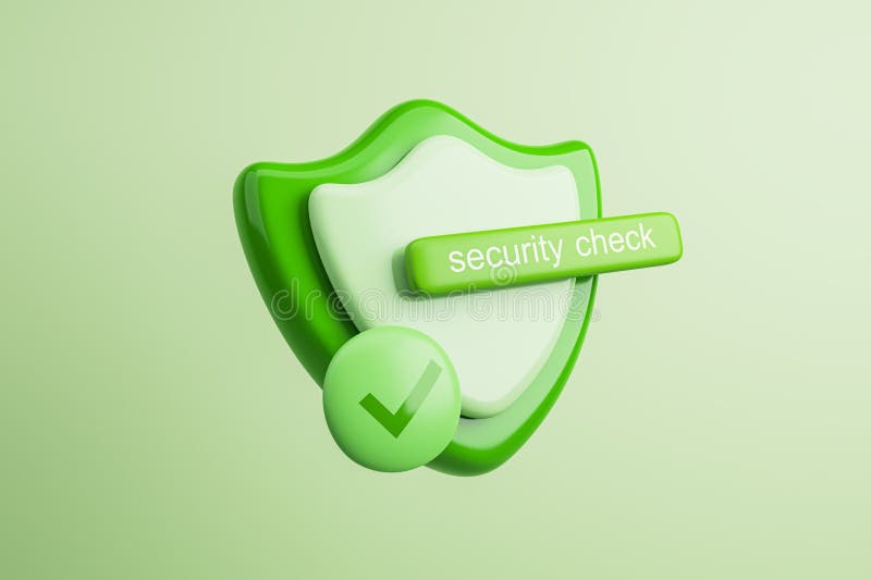 Green Security Check Shield Icon with Checkmark on Light Background. 3D ...