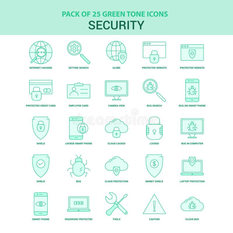 25 Green Security Icon set stock vector. Illustration of internet ...