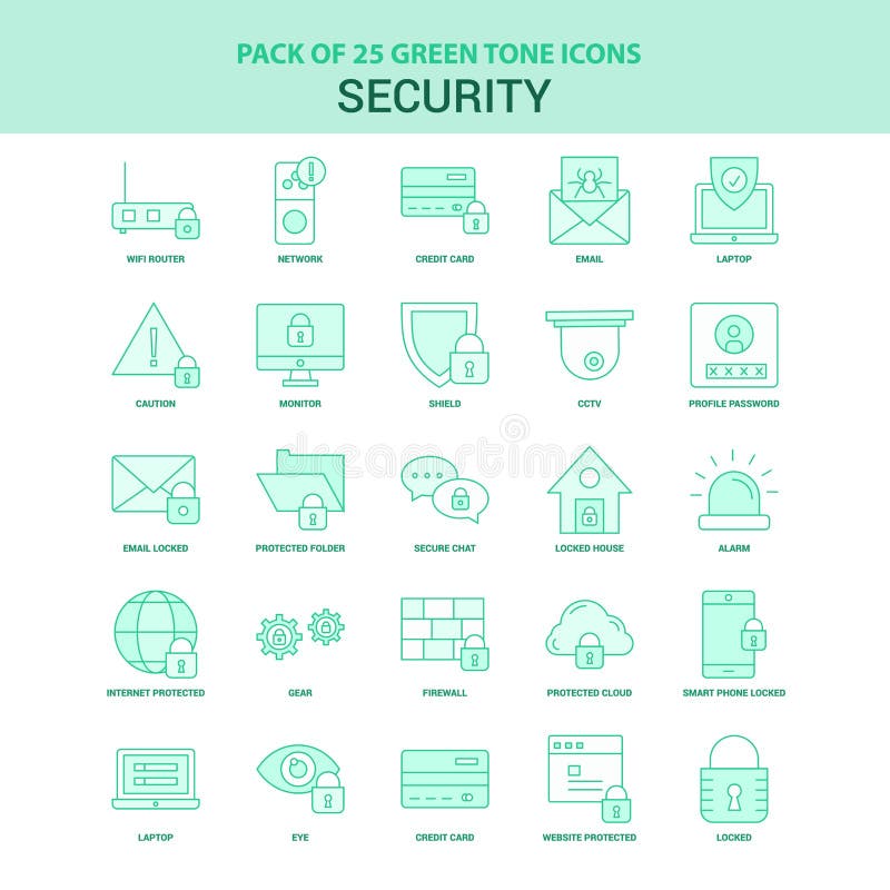 25 Green Security Icon set stock vector. Illustration of cuffs - 131368114