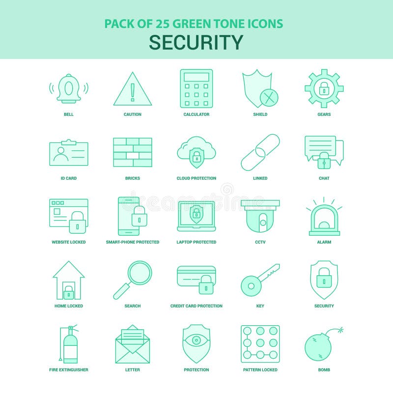 25 Green Security Icon set stock vector. Illustration of card - 131127178