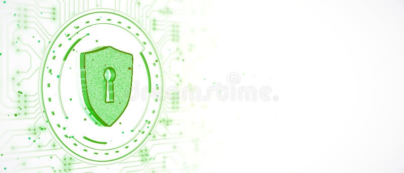 Green Security Shield with Keyhole on Digital Circuit Background. 3D ...