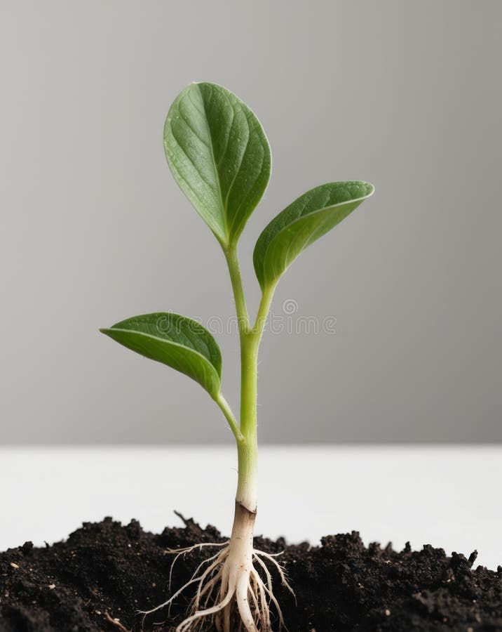 Green Seedling Growing in Dark Soil with Roots Visible. Stock Image ...