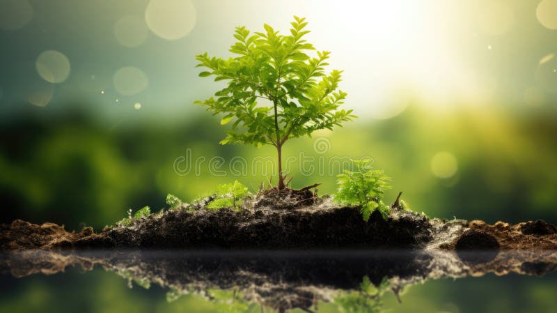 Green Seedling Growing in a Thriving Ecosystem Stock Illustration ...