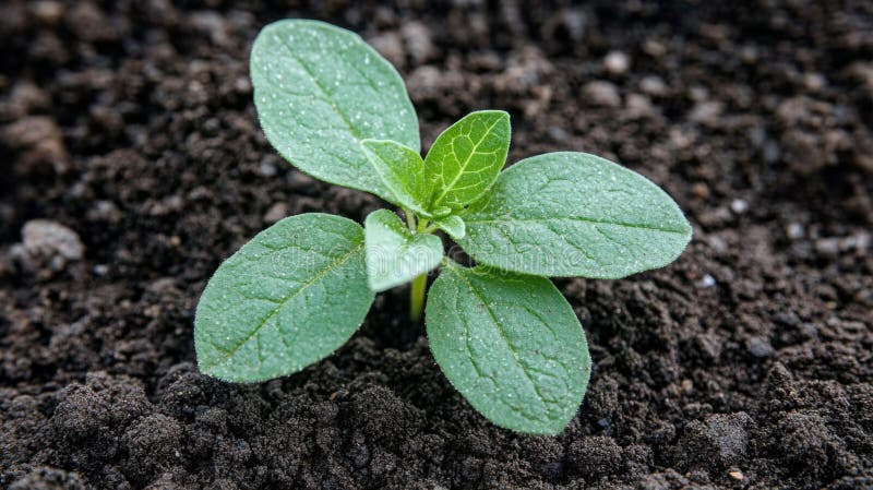 Green Seedling Sprouting in Dark Soil Stock Illustration - Illustration ...