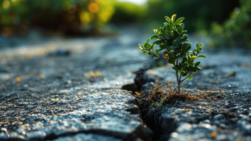 Green Seedling Tree Growing Out of Pavement Concrete Crack Stock ...