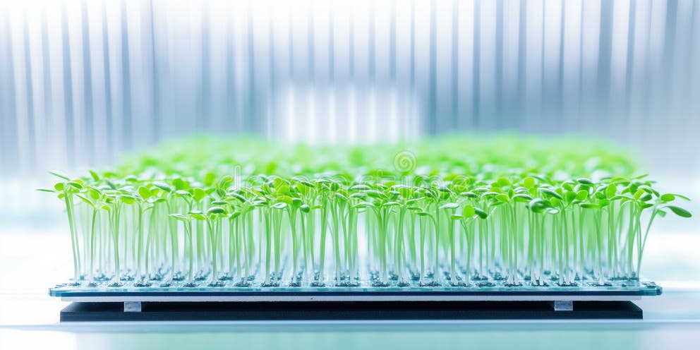 Green Seedlings Sprouting in Hydroponic Setup within Modern Laboratory ...