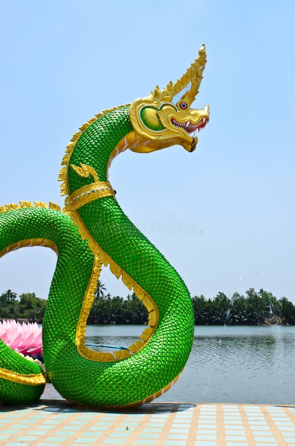 Naga Green Dragon Snake Guard In Thai Buddhist Temple Stock Photo ...