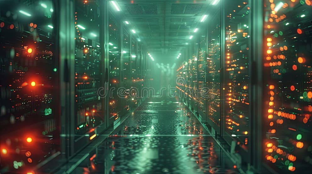 Green Server Room Data Center. Internet and Technology Concept Stock ...