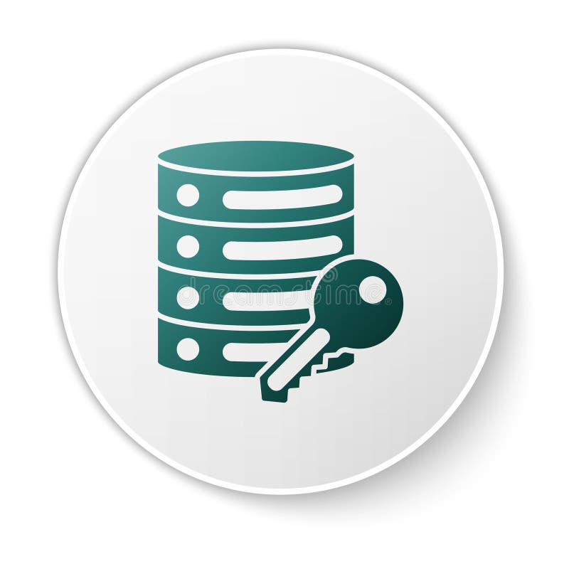 Green Server Security with Key Icon Isolated on White Background ...