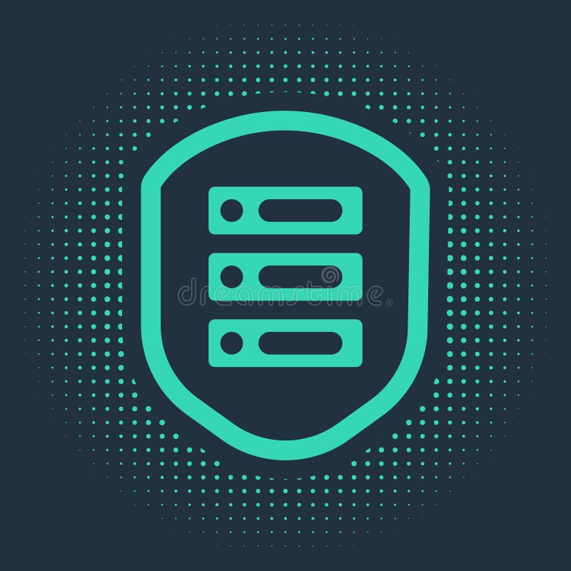 Green Server with Shield Icon Isolated on Blue Background. Protection ...