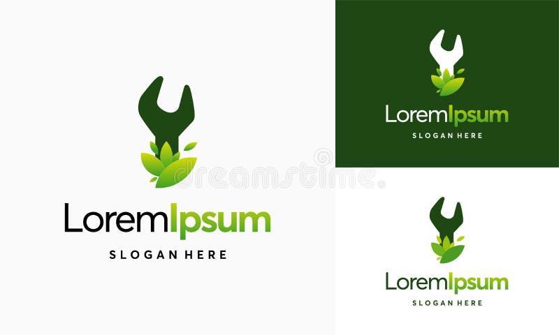 Green Service Logo Design Template, Wrench Tree Leaf Service Logo ...