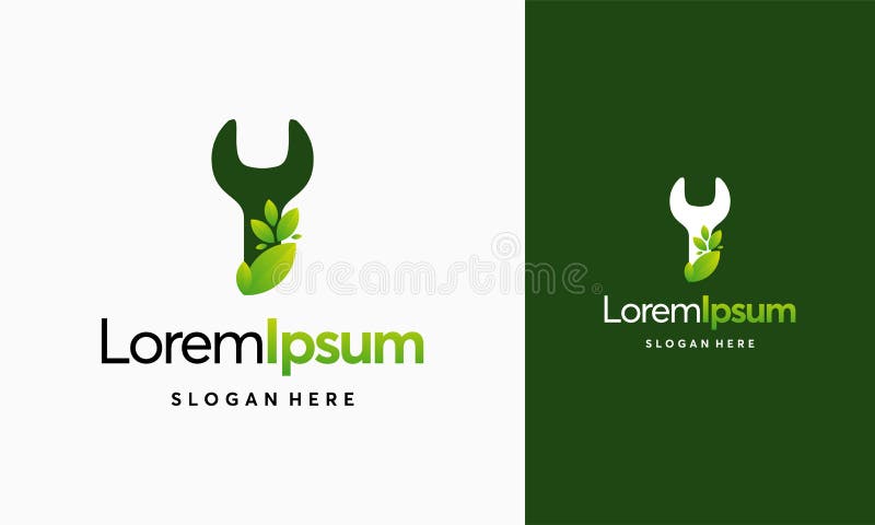 Green Service Logo Design Template, Wrench Tree Leaf Service Logo ...
