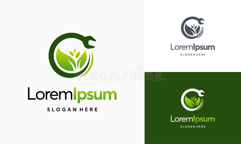 Green Service Logo Design Template, Wrench Tree Leaf Service Logo ...