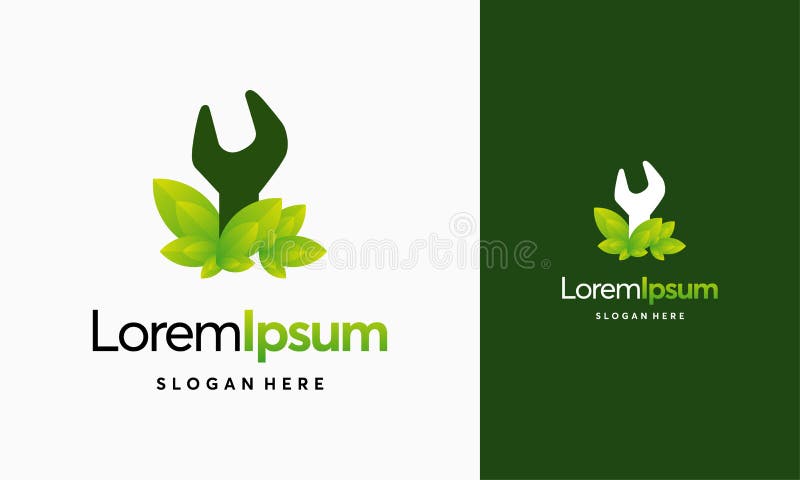 Green Service Logo Design Template, Wrench Tree Leaf Service Logo ...
