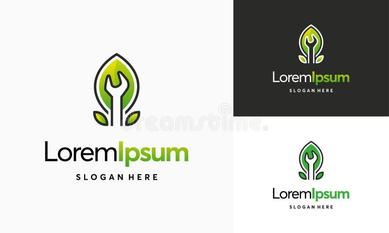 Green Service Logo Design Template, Wrench Tree Leaf Service Logo ...