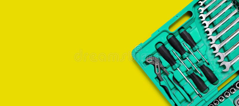 Green Set of Construction Tools: Wrenches, Adjustable Pliers ...