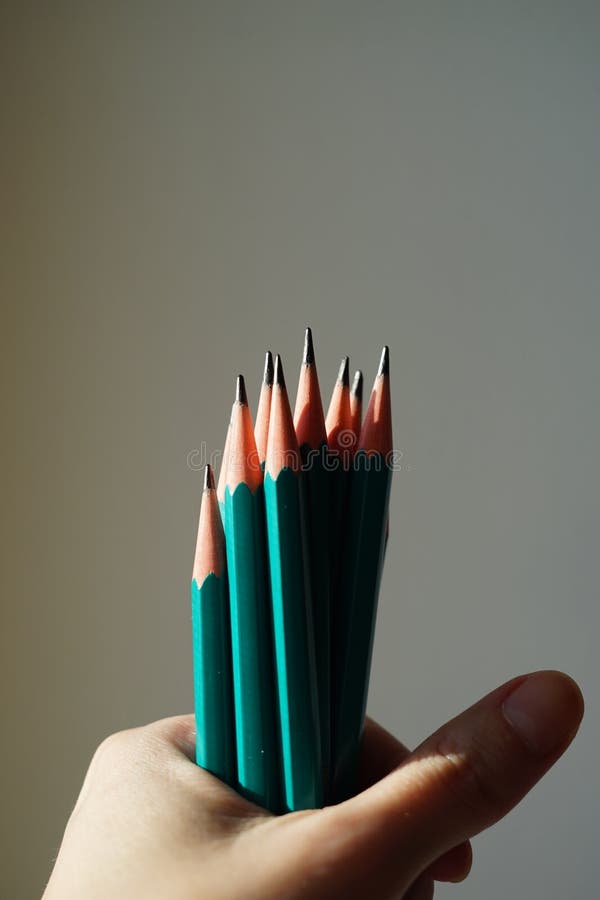 Green Set of Graphite Pencils in Hand Stock Photo - Image of hold ...