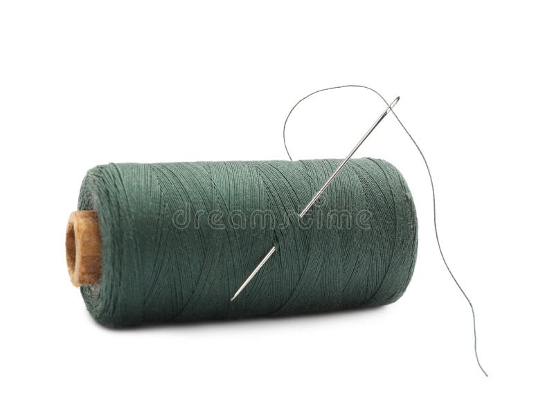 Green Sewing Thread with Needle on White Background Stock Image - Image ...