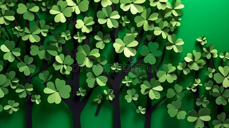 Green Shamrock Four Leaf Clover Green Background, Generative AI. Stock ...