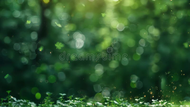 Green Shamrocks and Golden Particles Falling on a Magical Forest ...