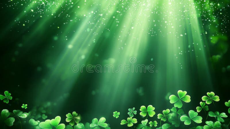 Green Shamrocks Illuminated by Bright Light Rays Stock Illustration ...