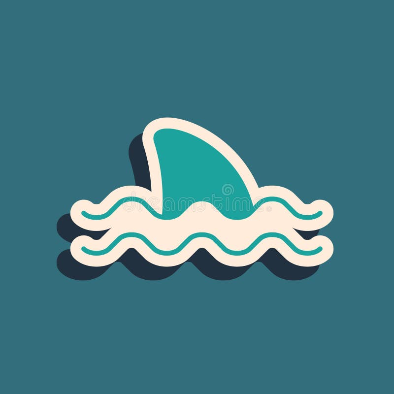 Green Shark Fin in Ocean Wave Icon Isolated on Green Background. Long ...
