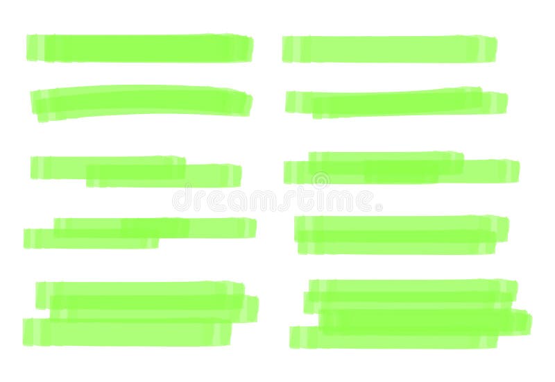 Hand Drawn Green Marker Strokes, Sharpie Highlighter Lines, Vector ...
