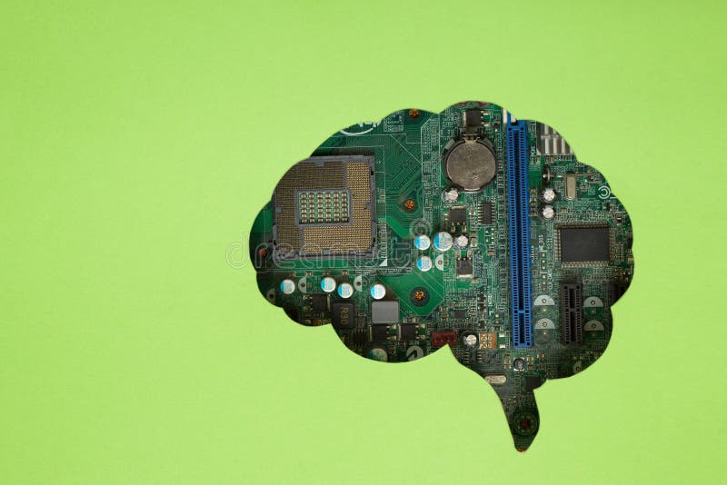 Green Sheet of Paper with Brain-shaped Hole Revealing a Computer ...