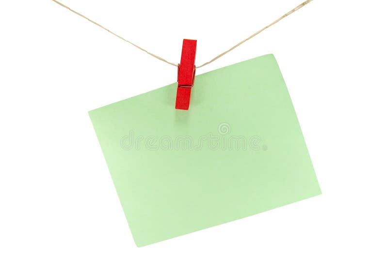 Green Sheet of Paper for Notes and Paperclip Isolate on White Stock ...