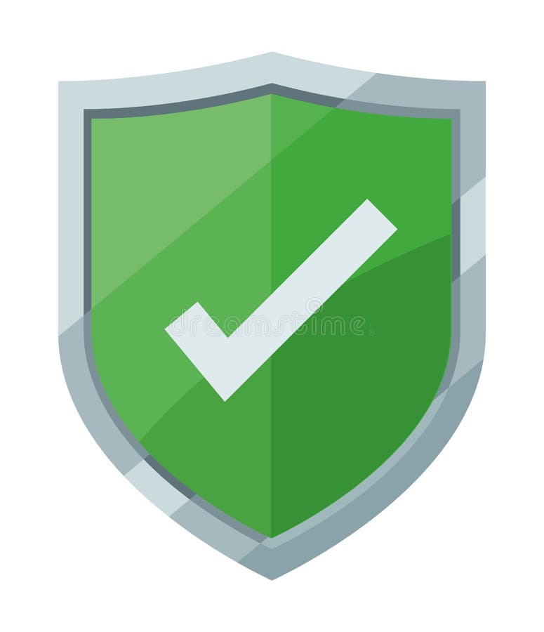 Green shield with check stock vector. Illustration of guard - 235143414