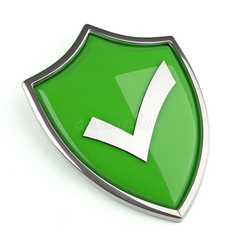 Green Shield with Check Mark Isolated on White Background Stock ...