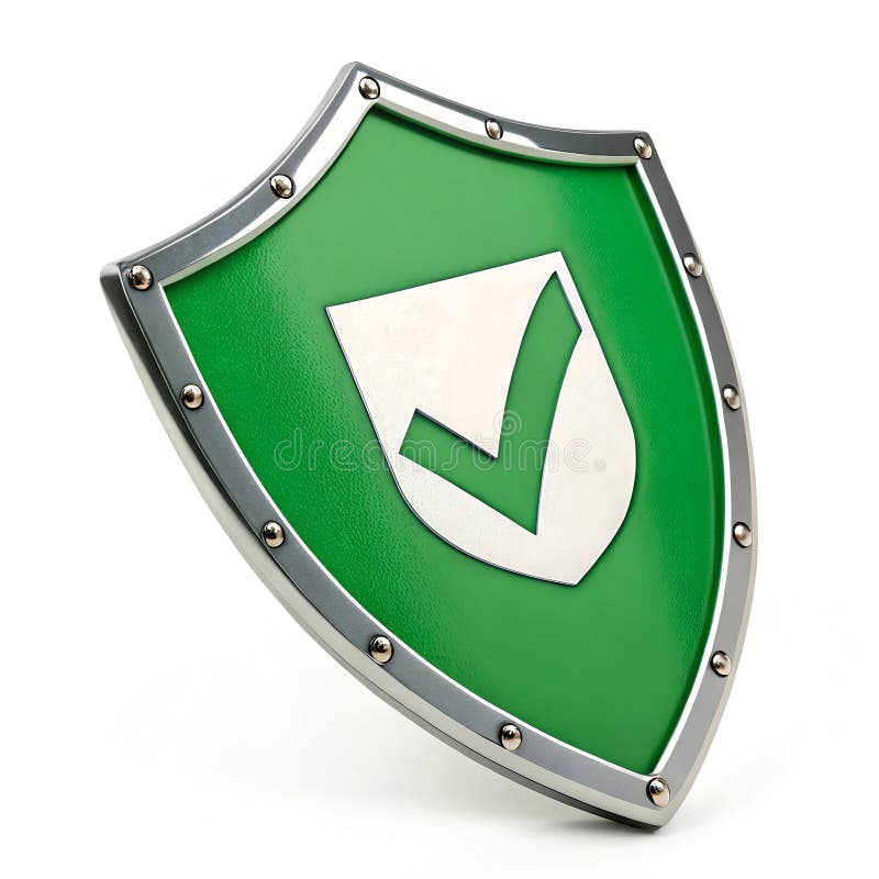 Green Shield with Checkmark Isolated on White Background Stock ...