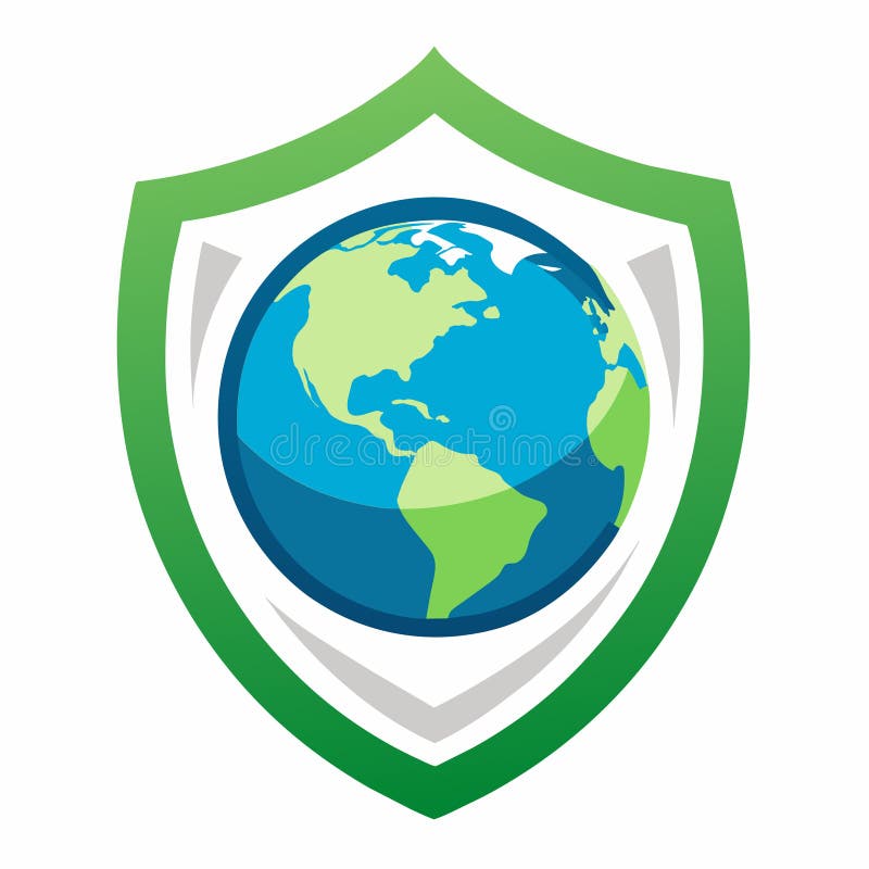 A Green Shield with a Globe Inside, Craft a Simple Logo that Conveys ...