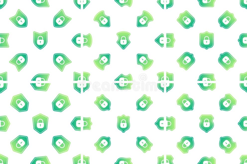 Green Shield and Lock Security Seamless Pattern Protecting Data on ...