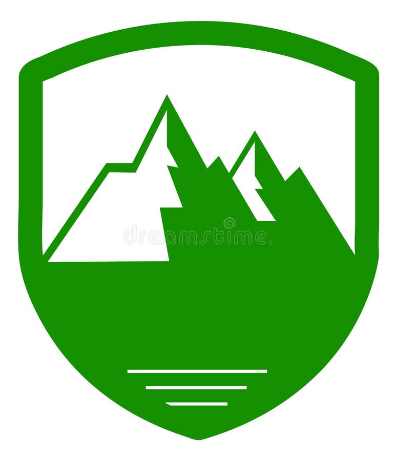 Green Shield with Mountain Landscape. Nature Badge Stock Vector ...