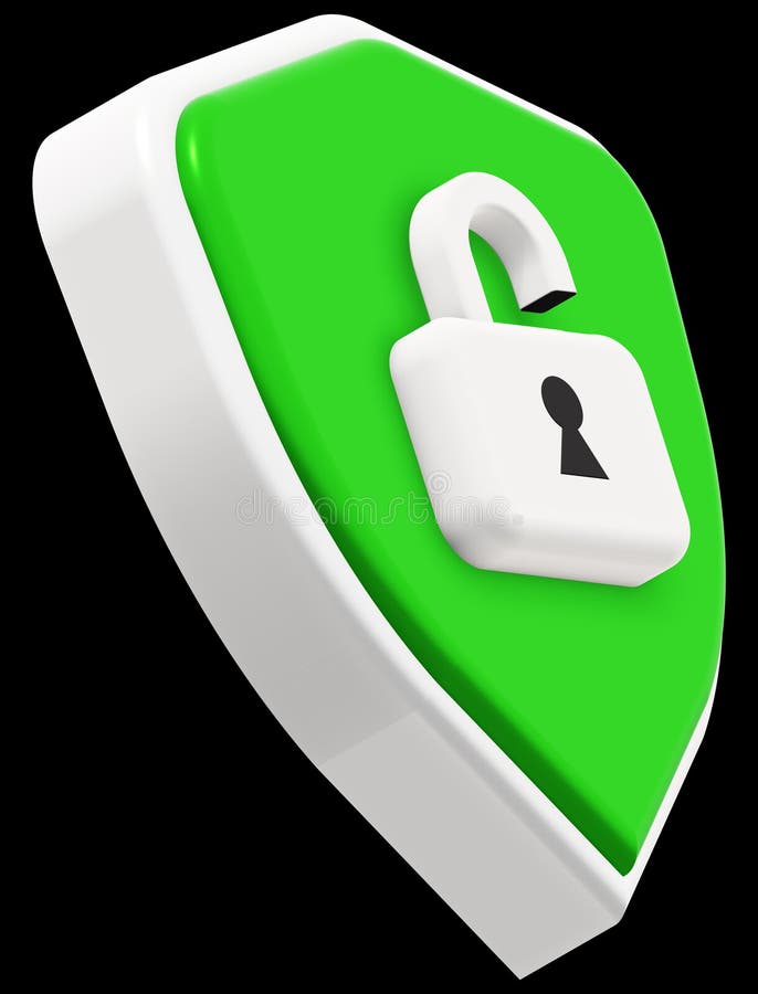 Green Shield with Open Lock Icon on White Base Stock Illustration ...