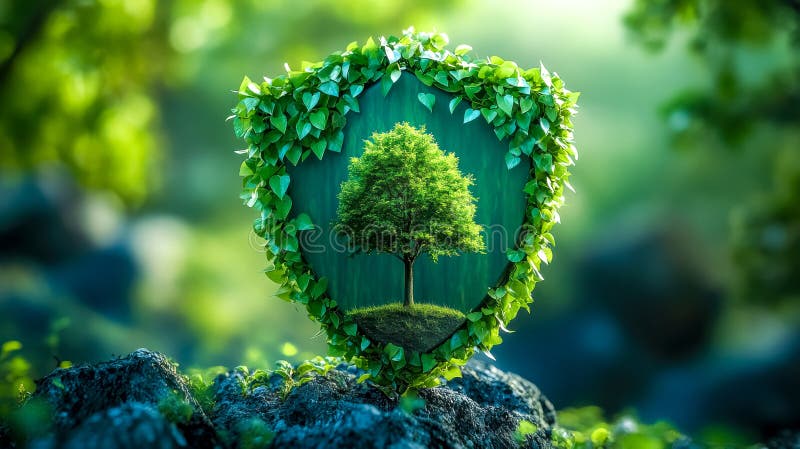 Green Shield Protecting Tree Symbolizing Environmental Conservation ...