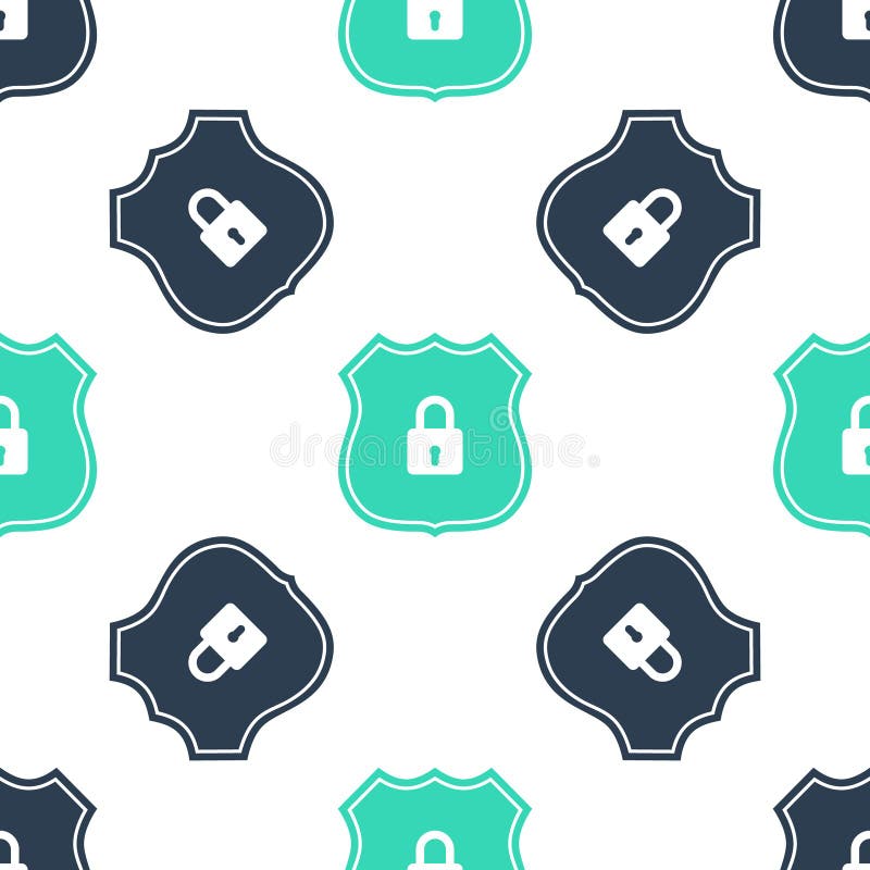 Green Shield Security with Lock Icon Isolated Seamless Pattern on White ...